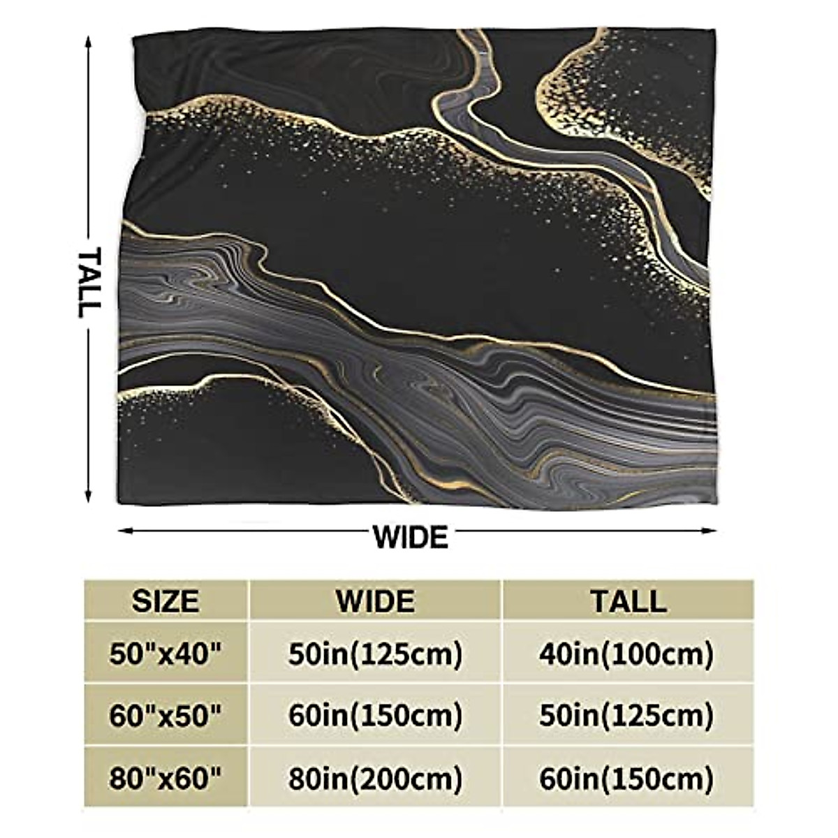 Black and Gold Fleece Blanket Throw Blanket, Ultra-Soft Cozy Micro Fleece Blanket for Sofa, Couch, Bed, Camping, Travel, & Car Use-All Seasons Suitable80 X60