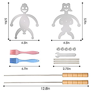 KOWSi® New Upgrade Boy and Girl 2PCS Barbecue Forks | Novelty Funny Bonfire Grill Stick | Stainless Steel Long Camping Skewers | Campfire BBQ Cookware Accessories with Basting Brushes (Boy & Girl)