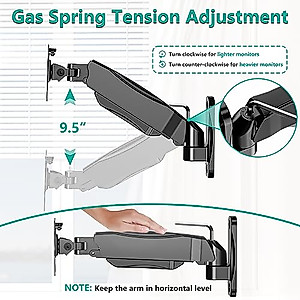 WALI Monitor Wall Mount 27+ inch, Wall Mount Monitor Arm Fits 1 Screen up to 32 inch, Single Monitor Mount Holds up to 19.8lbs, Gas Spring Monitor Arm Max Extension 13.4 inch,(GSWM001S), Black