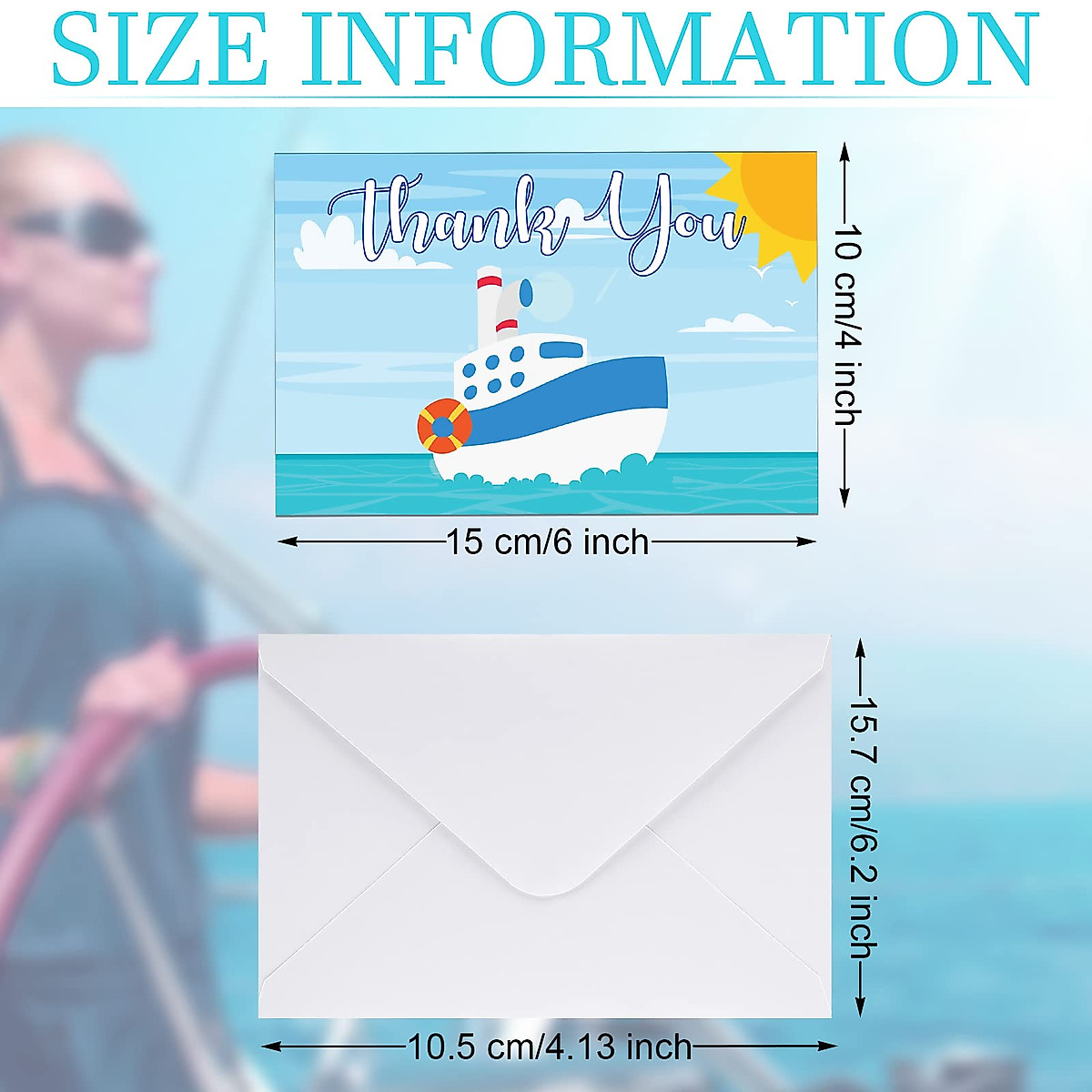Epakh 12 Pack Cruise Thank You Cards with Envelopes, Nautical Theme, Multicolor, 10 x 15 cm, Suitable for Birthday, Wedding, Graduation, Thank You