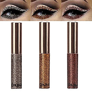 3 Colors Glitter Sparkle Sparkly Sparkling Eyeliner Liquid Makeup Set delineadores de colores, Liquid Glitter Eyeliner Colorful Set Star Gray, Sand Gold, Coffee Golden Shimmer 3Pcs/set(14,15,16#)