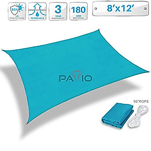 Patio Paradise 8' x 12' Turquoise Sun Shade Sail Rectangle Canopy UV Block Awning Heavy Duty Commercial Grade for Patio Backyard Lawn Garden Outdoor Activities