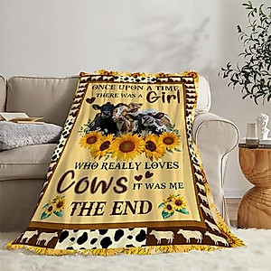 Cow Blanket Sunflower Cows Flannel Blanket for Girl Boy Farmhouse Fleece Blanket Super Soft Cozy Plush Fuzzy Blankets for Couch Sofa Bed Gifts for for Women Men Kids 60"x50"