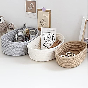 GTHFINE Cotton Rope Woven Basket, 3 Packs Rope Woven Storage Baskets, Home Organizing Bins and Toy Organizer, Baby Nursery Bin, Small Dog Cat Toy Box, Baskets for Gifts Empty-3pcs Khaki