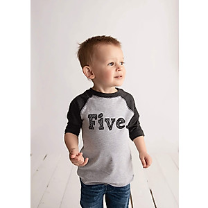 7 ate 9 Apparel Kids Five 5 Fifth 5th Sketch Birthday Grey Raglan Tee 5T