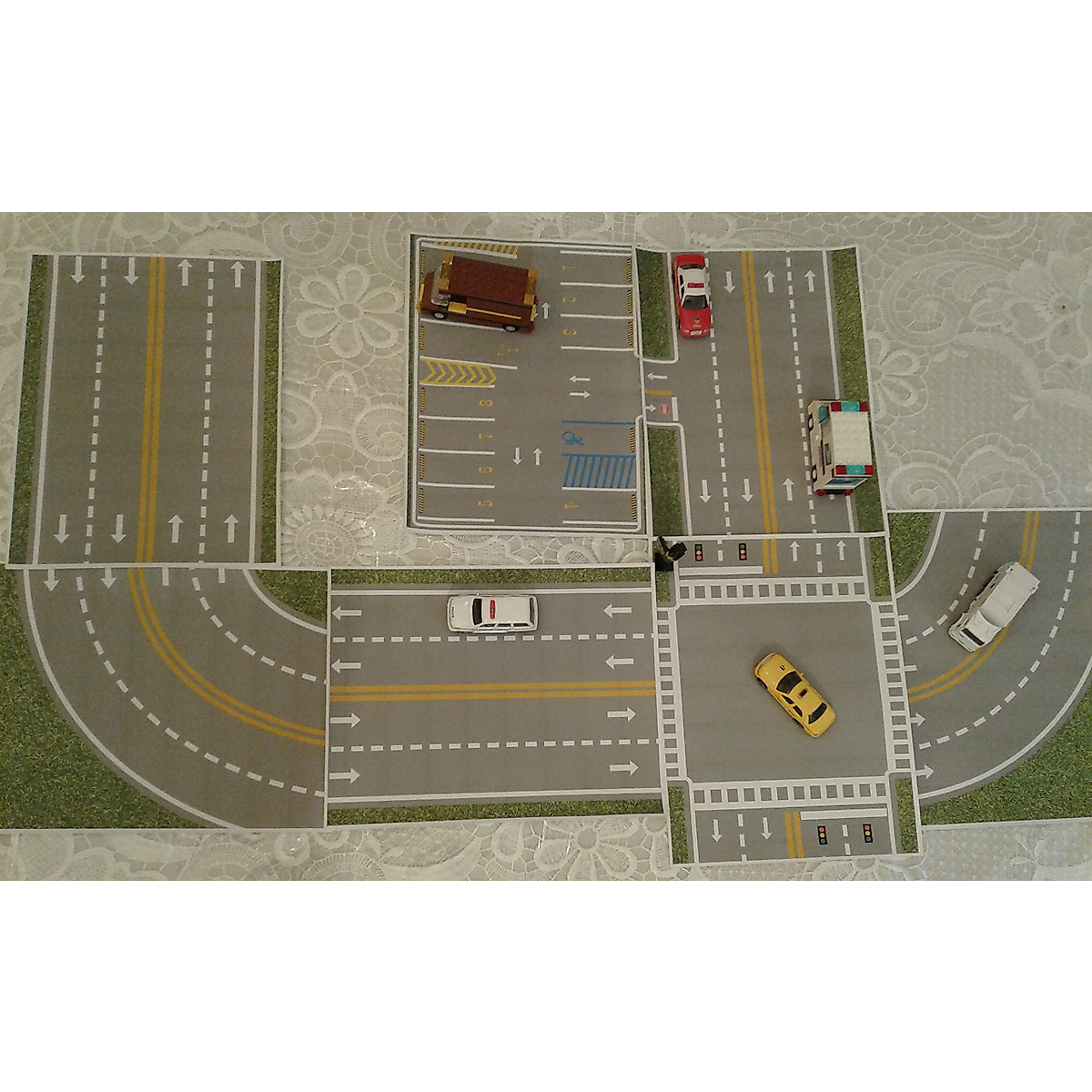 Vinyl Card Road Tiles Paper Road City Town Play Custom Driving Road and Parking Lot for 1/64 Ho Scale Car Track Builder for Kids Best Birthday Gifts Toys Boys Girls Ages 3+ Size of each Tile 12x 12 in