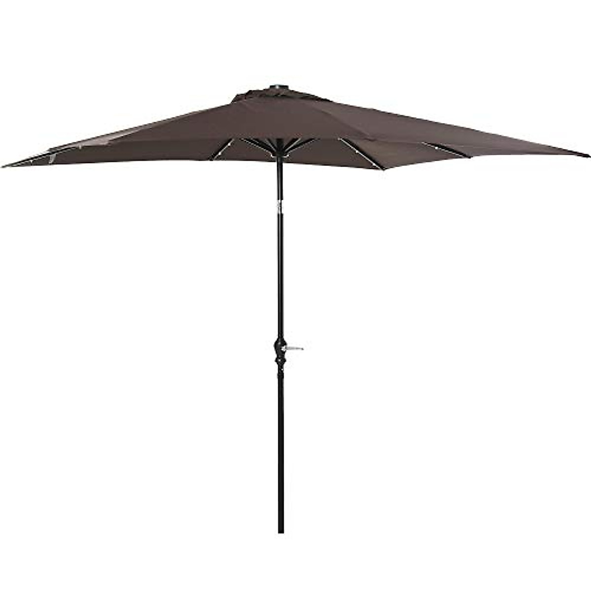 Outsunny 9' x 7' Patio Umbrella Outdoor Table Market Umbrella with Crank, Solar LED Lights, 45° Tilt, Push-Button Operation, for Deck, Backyard, Pool and Lawn, Brown