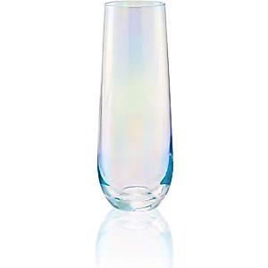 Circleware Radiance White Pearl Luster Stemless Champagne Flutes Glasses Set of 4 Elegant All-Purpose Wine Drinking Glassware Beverage Cups for Water, Juice, Beer, Liquor, Whiskey & Bar Decor, 10.5 oz