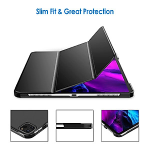 JETech Case for iPad Pro 12.9 Inch (3rd/4th Generation, 2018/2020 Model), Support Pencil Charging, Slim Stand Hard Back Shell Smart Cover Auto Sleep/Wake (Black)