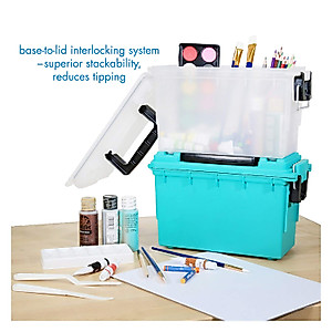 Logix 12535 Stackable Craft Storage Box with Handle, Locking Art Supply , Plastic Containers with Lids, Craft Organizer , Frost