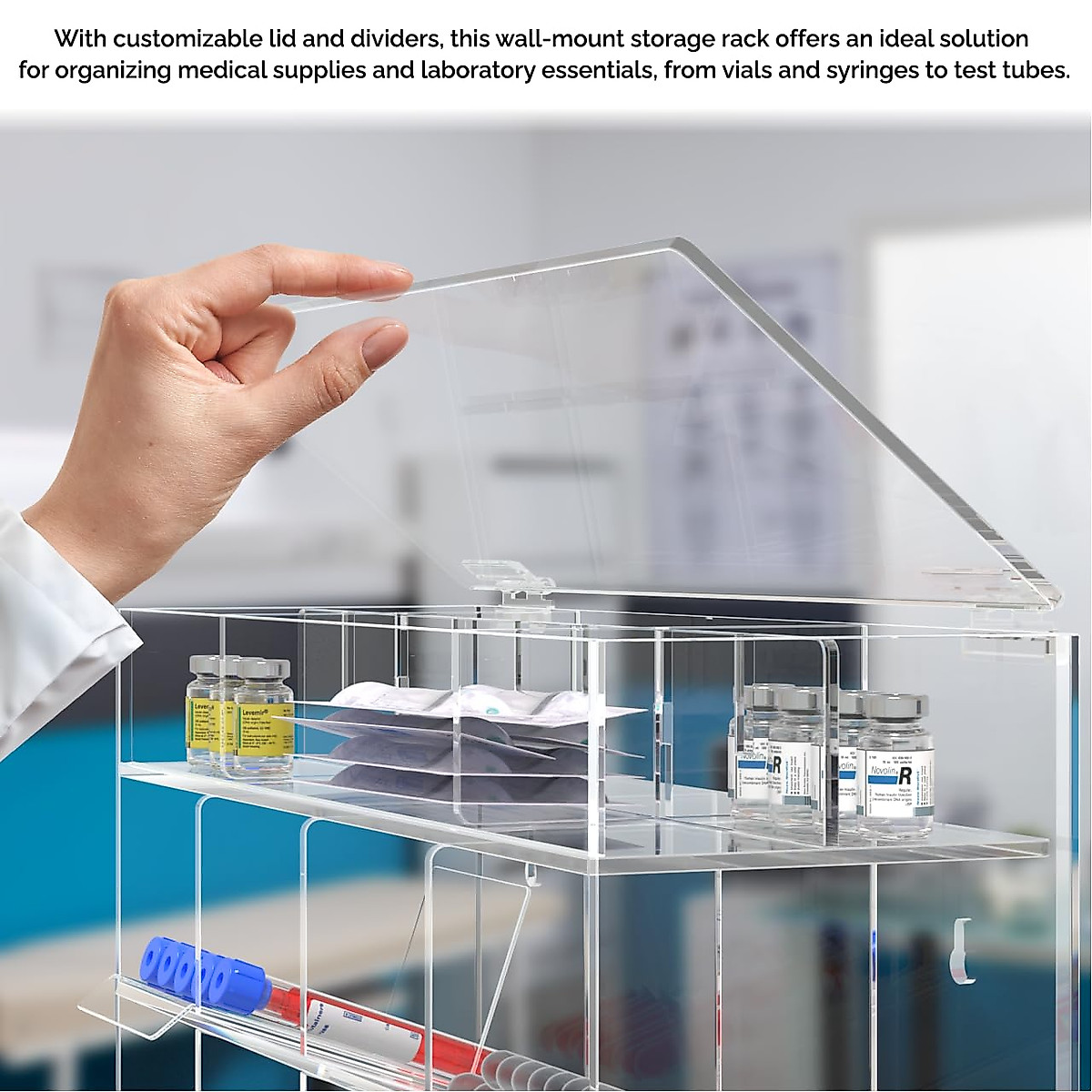 Tube Rack Clear Acrylic 12 Compartment 15.25" x 17.75" Wall Mount with Hanging Hardware or Countertop Clinics Hospitals Food Industry and Pharmaceutical Easy Access Lightweight by Marketing Holders