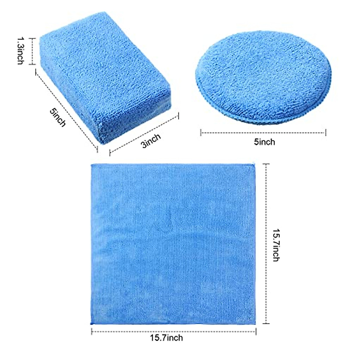 Tallew 12 Pack Microfiber Applicator Pad Microfiber Sponge for Car Include Round Wax Microfiber Applicator Rectangle Car Drying Towel Exterior Auto Detailing Kit for Cleaning (Blue)