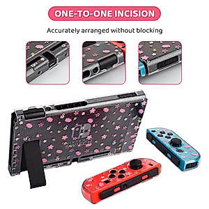 RHOTALL Cute Case Compatible with Nintendo Switch, Kawaii Accessories for Switch, Glitter Crystal Clear Cover for Switch and Joy Con Controller with 2 Glitter Thumb Grips - Cherry Blossoms