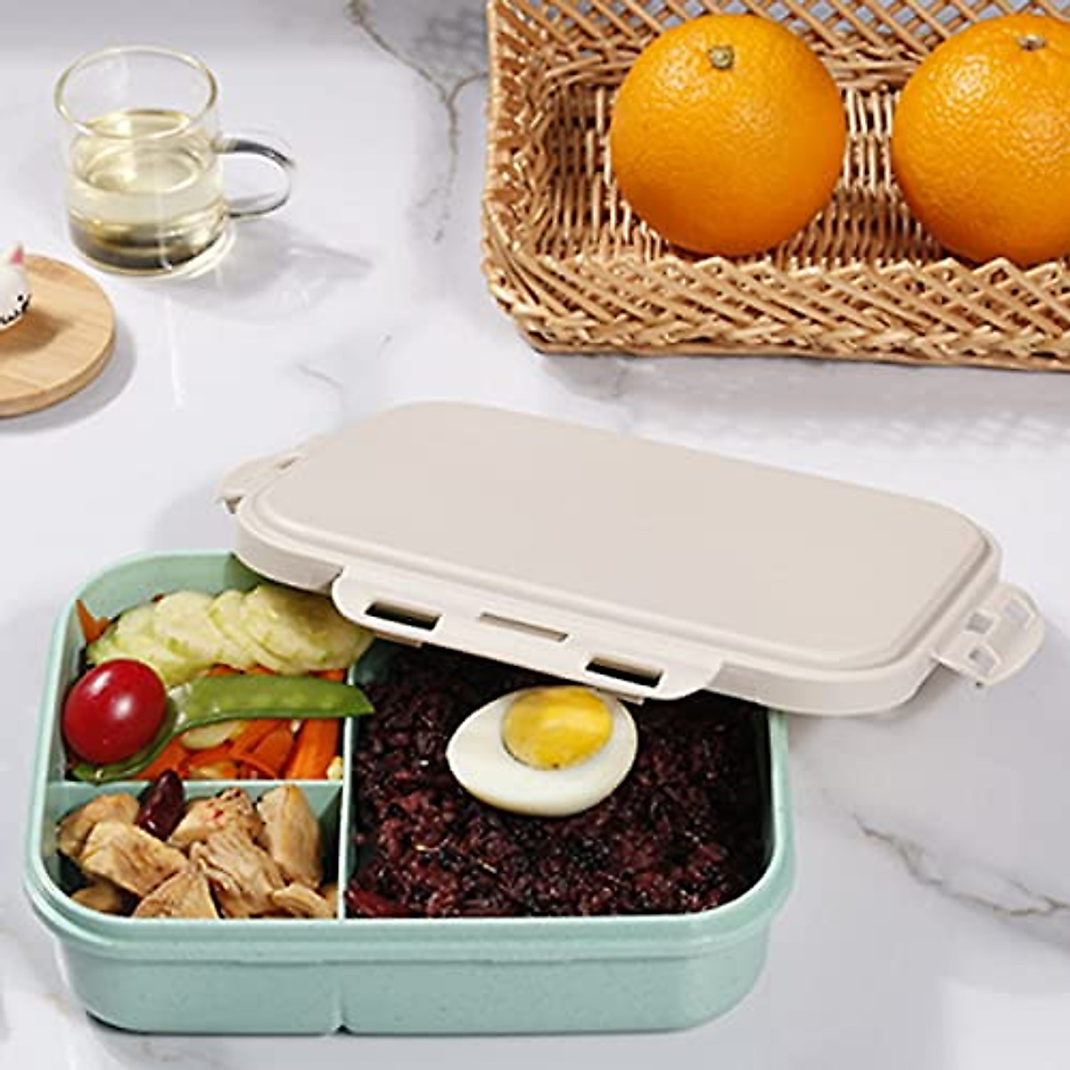 Dicunoy 4 Pack Bento Box, Lunch Box Container with 3 Compartments for Kids, Easy Snack Boxes with Utensils for Dinner, Salad, Toddler, Adults, School, Work