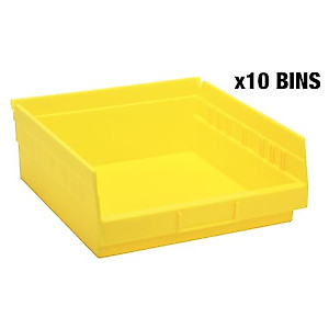 QUANTUM STORAGE SYSTEMS K-QSB109YL-10 10-Pack Plastic Shelf Bin Storage Containers, 11-5/8" x 11-1/8" x 4", Yellow