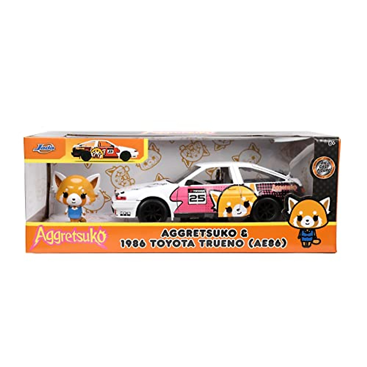 Jada Toys Sanrio 1:24 1986 Toyota Trueno (AE86) Die-cast Car & Aggretsuko Figure, Toys for Kids and Adults (33725)