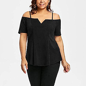 Womens Short Sleeve T Shirt Cold Shoulder Solid Color Blouse Flowy Loose Tops Camisole Tank Tops Plus SizeTunic