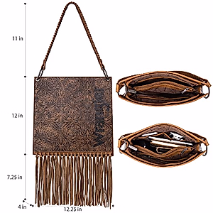 Wrangler Purse Crossbody Bag for Women Western Fringe Hobo Handbags Vegan Leather Women Shoulder Tote Bags WG45G-918-BR