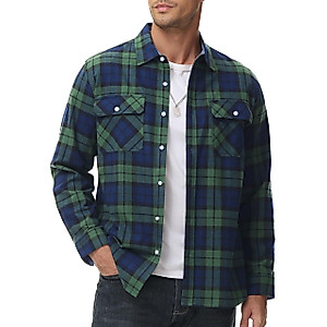 MAGCOMSEN Men's Long Sleeve Shirt Button Up Flannel Plaid Shirts Casual Work Shirts Spring Fall Shirts Green,2XL