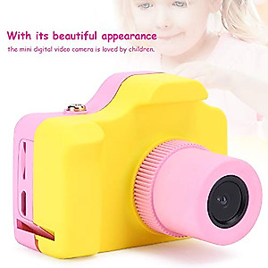 FastUU Kids Camera, Portable HD Digital Video Camera, Mini Learning Toy SLR Camera with Sticker, Hanging Rope, Tape, Data Cable for Children's Birthday, Christmas, (Pink Yellow)