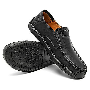 ENLEN&BENNA Men's Loafers Slip-On Casual Leather Dress Shoes Lightweight Comfortable Driving Walking Shoes Black Size 10.5