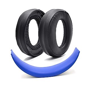 Defean Earpad Repair Parts Suit Replacement Ear Pad and Headband Pad Compatible with Sony ps3 ps4 Gold Wireless CECHYA-0083 Stereo 7.1 Headphone (Black Ear Pads+Blue Headband)