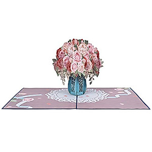 Paper Love 3D Pink Roses Pop Up Card, 5" x 7" Cover - Includes Envelope and Note Card