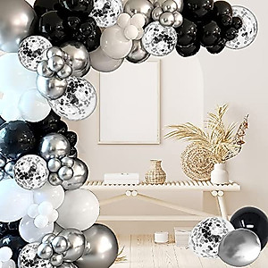 Black Silver Balloons Garland Kit - 100Pcs Black White Metallic Silver and Silver Confetti Latex Balloons Arch for Wedding Engagement Birthday Party Decorations