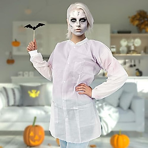 EZGOODZ White Disposable Lab Coats for Adults, S. 10 Pack Disposable Lab Coat with Snaps. SMS 40 GSM Medical PPE Coat. Painting Lab Coat Disposable with Snaps Front, Knit Cuffs, Collar, 3 Pockets