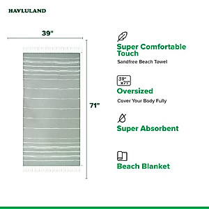 HAVLULAND Pack of 2 Turkish Beach Towels,100% Cotton Super Absorbent Beach Towel Extra Large Lightweight Beach Blanket - Silver