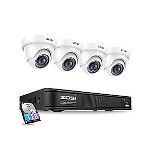 ZOSI 3K 5MP Lite H.265+ Home Security Camera System with AI Human Vehicle Detection, 8 Channel Surveillance DVR and 4 x 1080p Weatherproof CCTV Dome Camera Outdoor Indoor, 80ft Night Vision, 1TB HDD