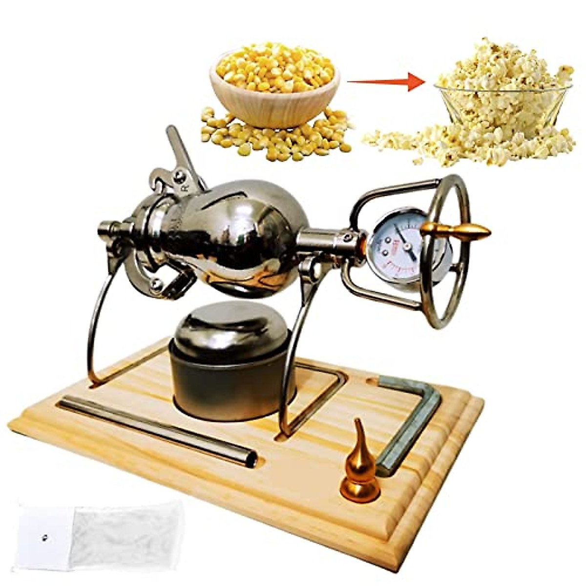 HATALK 2023New Hand Popcorn Machine Home,Mini Hand Cranked Popcorn Machine,304 Stainless Steel Food Grain Amplifier,Retro,Hand Crank, Heating Slow Boost with Pressure Gauge Suitable