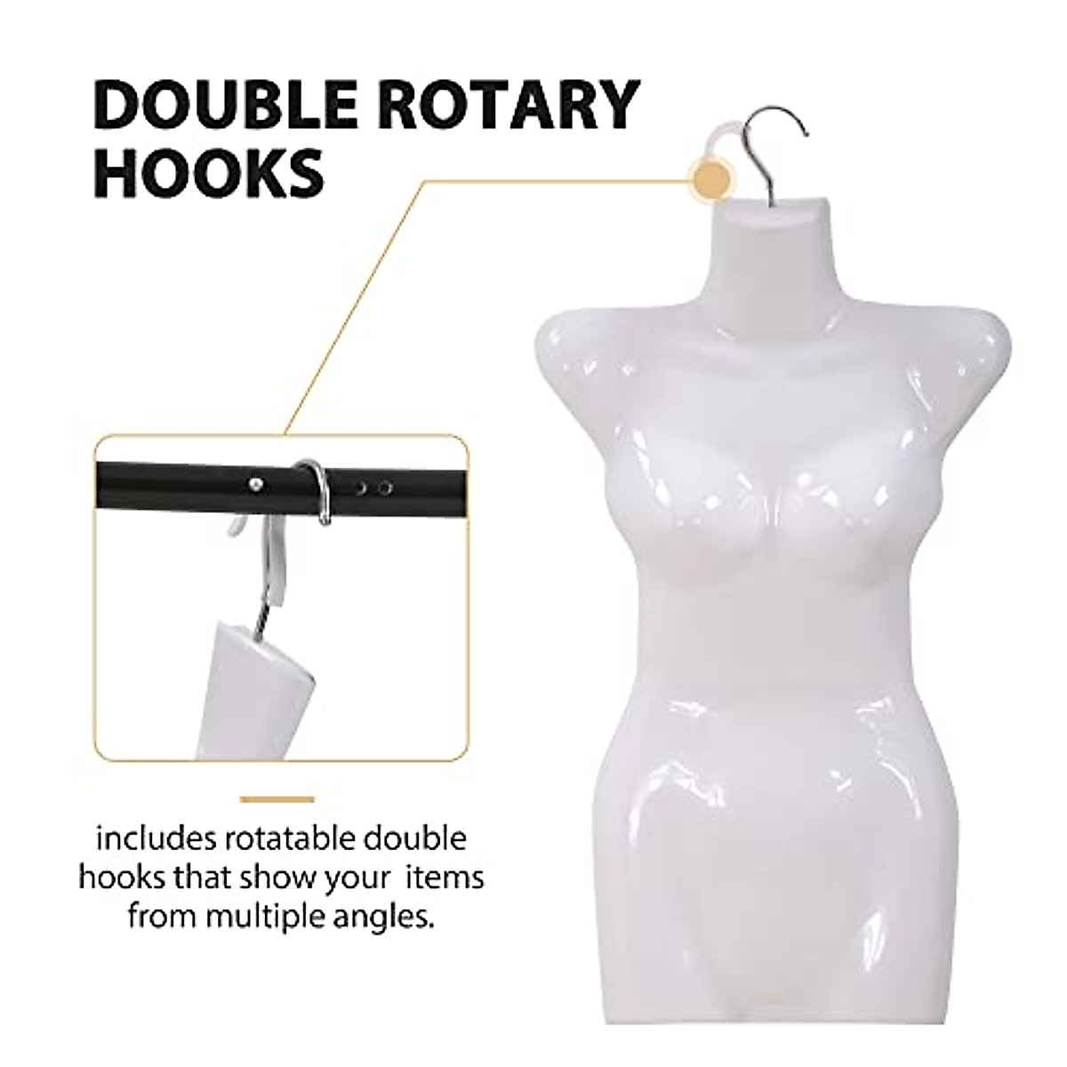 4-Packs Female Mannequin Body Set, 27 inches Height Hanging Mannequin Torso with Hook Plastic Half Dress Form for Clothing, Accessories, Shirt Display (White)