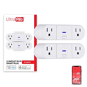 UltraPro Smart Plug, Wi-Fi, 2 Outlets, Works with Alexa, Echo & Google Home, No Hub Required, App Controlled, ETL Certified, 2 Pack, 51403