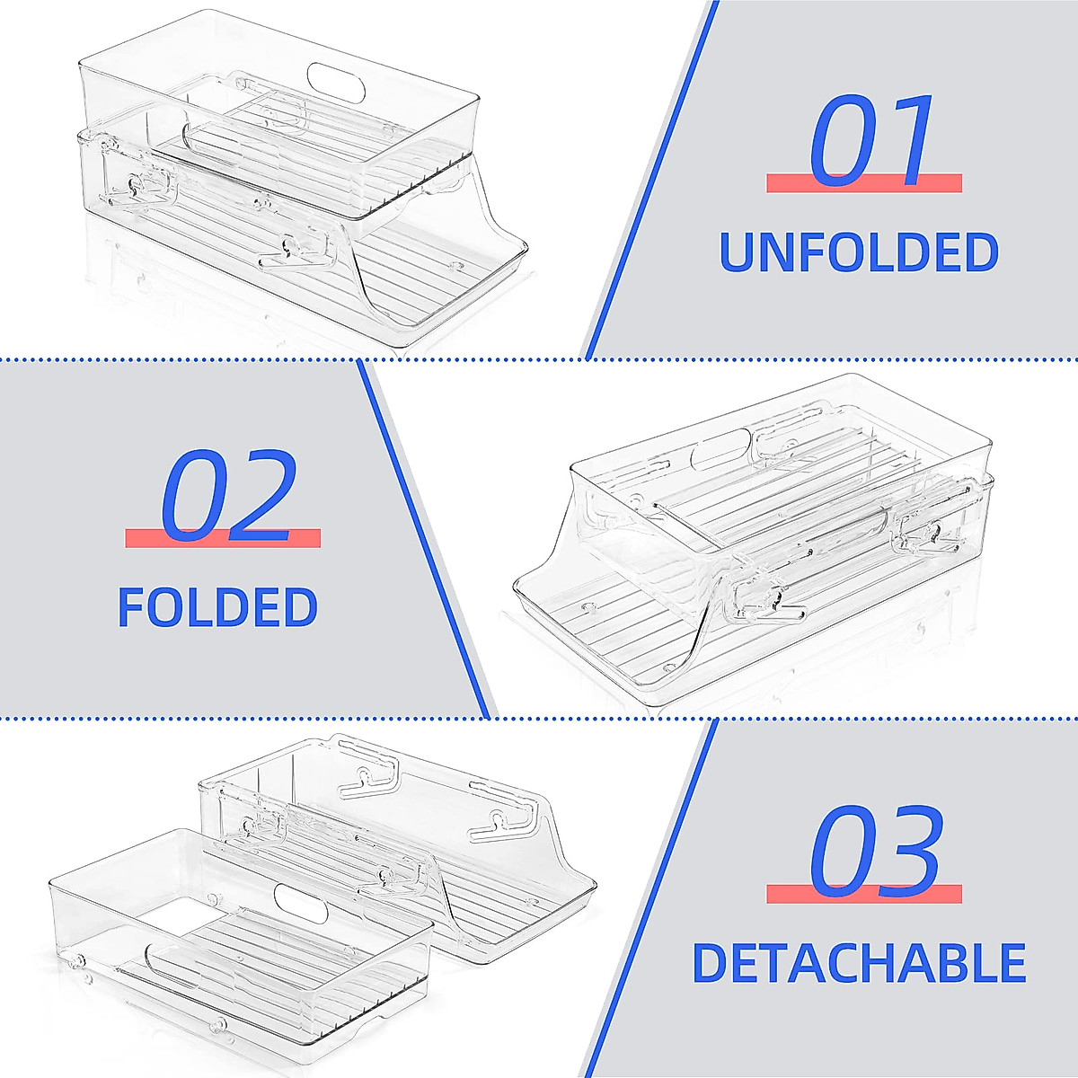 Xicennego Foldable Soda Can Organizer for Refrigerator，Beverage Can Dispenser for Fridge, Drink Can Holder Clear Plastic Storage Bin for Refrigertor, Pantry Cupboard, Office, Bathroom, Camper (1Pack)