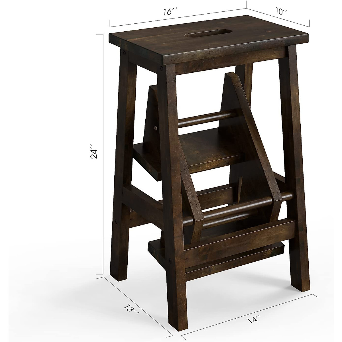 GLACER 3-Tier Folding Step Stool, Portable Wood Step Ladder for Adults & Kids, 3-in-1 Storage Shelf Flower Rack Foot Stool, Ideal for Home, Kitchen, Library (Brown)