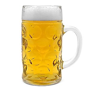 Home to Table Oktoberfest Large 44 Oz Dimpled Glass Jumbo Beer Mug With Handle Glass Steins, Perfect For Coffee/Tea Glass, Everyday Drinking Glasses, Cocktail Glasses