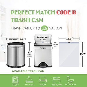 1.6 Gallon/220pcs Strong Drawstring Trash Bags Garbage Bags by Teivio, Bathroom Trash Can Bin Liners, Code b fit 6 Liter, Small Plastic Bags for home office kitchen