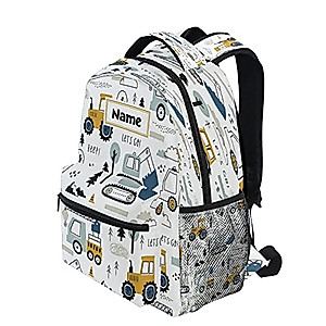 Custom Children's Name School Backpack Personalized Schoolbag Childish Truck Excavator Travel Bag for Teens Girls Boys