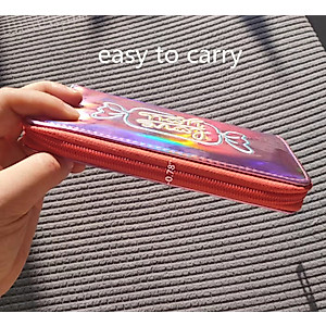 NC Slim Pink wallets for Girls Women, Cute Holographic Luminous Zipper Card Holder Cellphone Handbag Clutch Purse Wallet for Little Girls