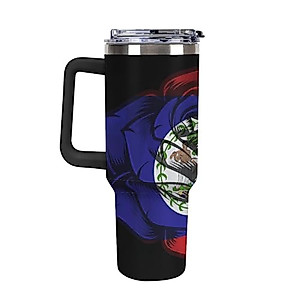 Rose Belizean Flag 40 Oz Tumbler with Handle And Straw Lid,Insulated Reusable Stainless Steel Travel Glass Mug 40 Ounces