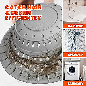 1Pack Drain Hair Catcher/Bathtub Hair Catcher for Drain/Shower Drain Cover/Drain Protector for Pop-Up and Regular Drains of Shower, Bathtub, Tub, Bathroom, Sink(Gray)