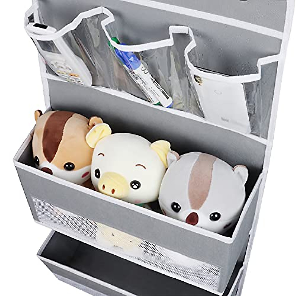 Univivi Over Door Hanging Organizer Storage with 5 Large Pockets and 3 Small PVC Pockets for Cosmetics Wall Hanging Storage Organizer for Pantry Baby Nursery Bathroom Closet Dorm, (Grey)