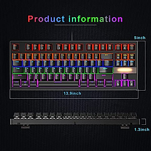 Anivia Mechanical Gaming Keyboard 87 Keys Small Compact Multicolour Backlit MK1 Wired USB Gaming Keyboard with Blue Switches, Metal Construction, Water Resistant for Windows MAC Laptop Game