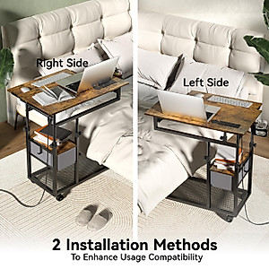 Oransail Height Adjustable C Table with Charging Station, Mobile Laptop C Shaped End Table, Couch Desk with Wheels, Couch Side Table with Storage Drawer for Living Room Bedroom