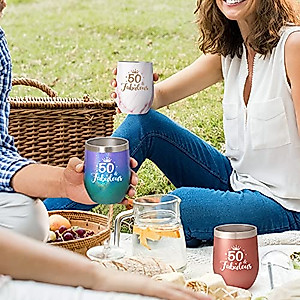LiqCool 50 Birthday Gifts for Women, Gifts for Women Turning 50, 50 Birthday Gifts for Mom Aunt Grandma Sister Friends Coworkers, 50 and Fabulous 12oz Wine Tumbler