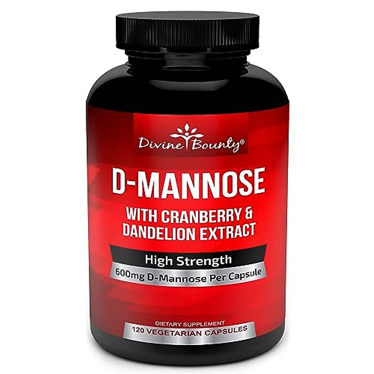 Divine Bounty D-Mannose Capsules - 600mg D Mannose Powder per Capsule with Cranberry and Dandelion Extract to Support Normal Urinary Tract Health - 120 Veggie Capsules