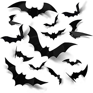 96 Pcs Bats Wall Decor Halloween Decorations, 5 Different Sizes Realistic PVC 3D Black Window Clings, Scary Bat Stickers for Home Decor DIY Wall Decal Party Supplies, Double-Sided Adhesive Included