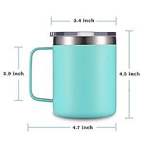 CIVAGO Stainless Steel Coffee Mug Cup with Handle, 12 oz Double Wall Vacuum Insulated Tumbler with Lid Travel Friendly, Reusable and Durable Travel Coffee Cup Thermal Cup, Powder Coated (Aqua, 1 Pack)