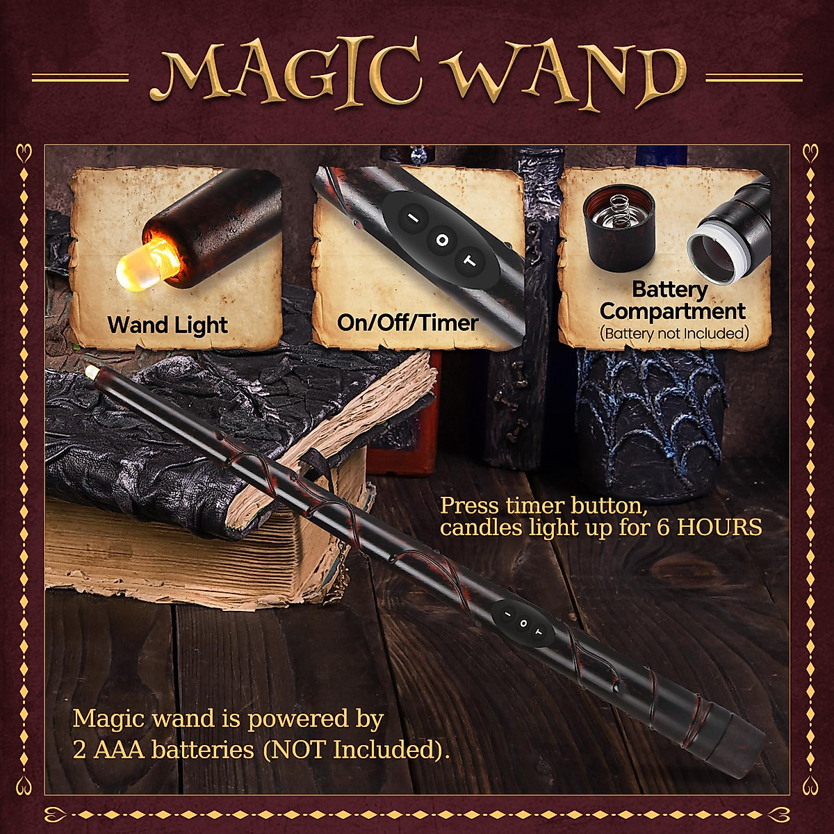 Halloween Decorations, Floating Candles with Wand, 12 PCS Magic Candles with Hole for Hanging, Flickering Flameless LED Candles, Witch Wizard Halloween Christmas Decor for Home Room Church Party